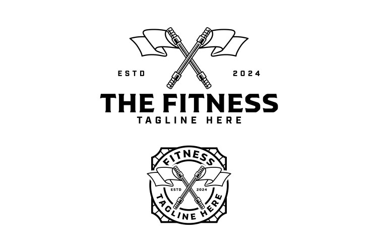 Olympic bar crossed with kettlebell barbell logo Vector Image