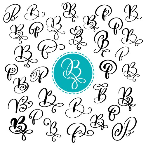 Calligraphy lettering script font r set hand Vector Image