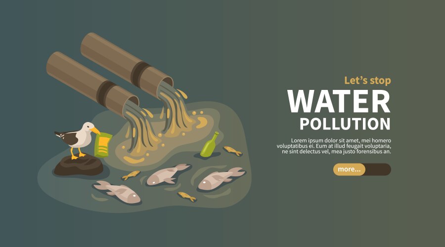 Water pollution isometric background Royalty Free Vector