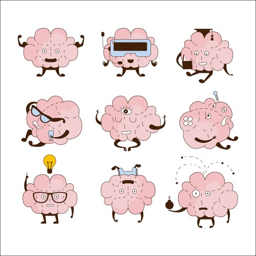 Brain emotions cartoon set education Royalty Free Vector