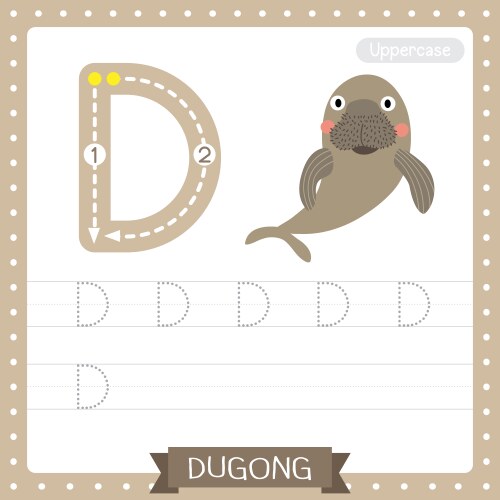 Letter d tracing happy dugong Royalty Free Vector Image