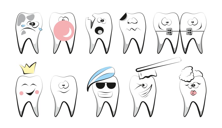 Six colorful cartoon teeth Royalty Free Vector Image