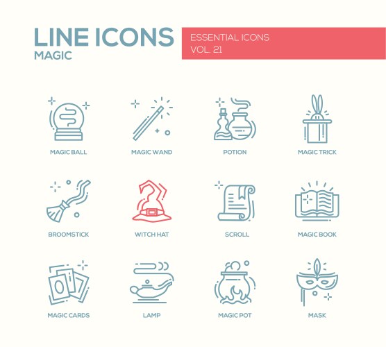 Magic icons in line style Royalty Free Vector Image