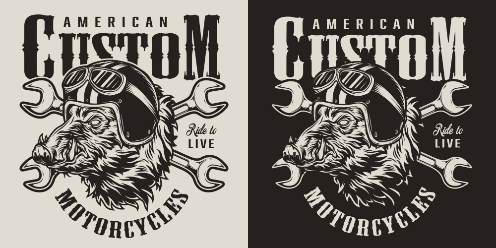 Wild hog bikers vintage emblems Royalty Free Vector Image