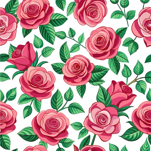 Pink flat abstract rose flower seamless pattern Vector Image