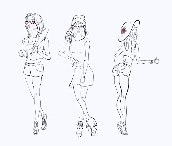 Beautiful slim women sketch Royalty Free Vector Image