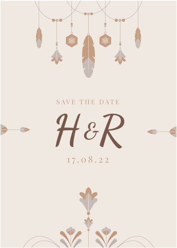 Boho wedding invitation template Royalty Free Vector Image