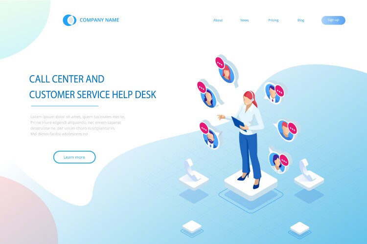 Customer support 3d isometric web design Vector Image