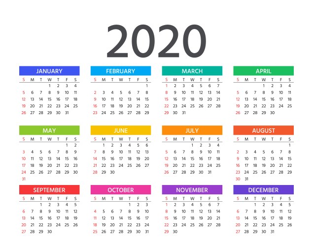 2020 calendar template year pocket planner Vector Image