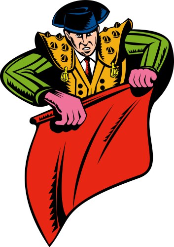 Cartoon bullfighter and the bull Royalty Free Vector Image