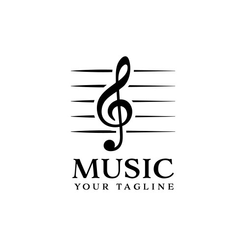Music word logo with treble clef in a center Vector Image