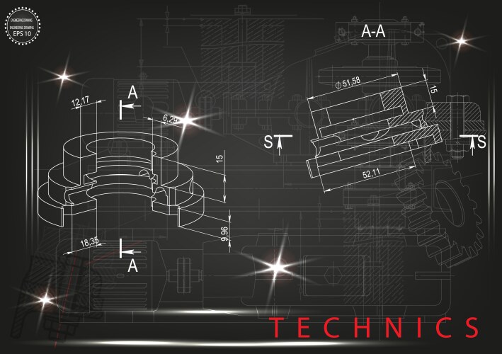 Machine-building drawings on a gray background Vector Image