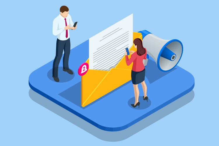 Isometric email notification concept message Vector Image