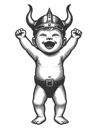 Laughing baby dressed as viking Royalty Free Vector Image