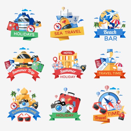 Kayaking tour labels set Royalty Free Vector Image