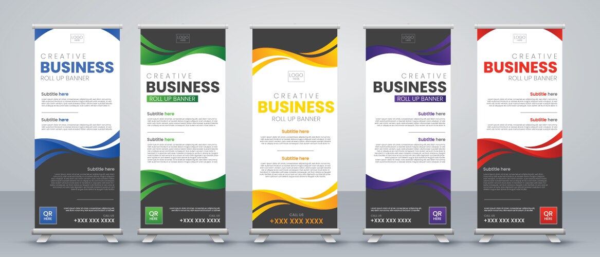 Wave roll up banner design set Royalty Free Vector Image