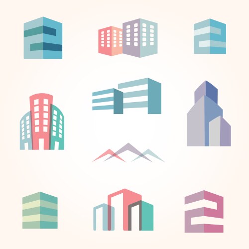 High building icons set cartoon Royalty Free Vector Image