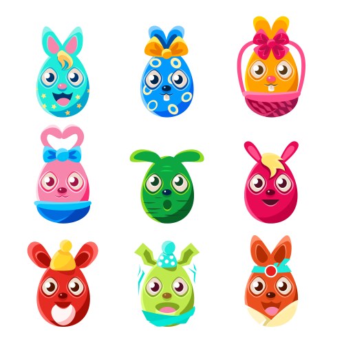 Collection egg shaped bunnies colorful easter Vector Image