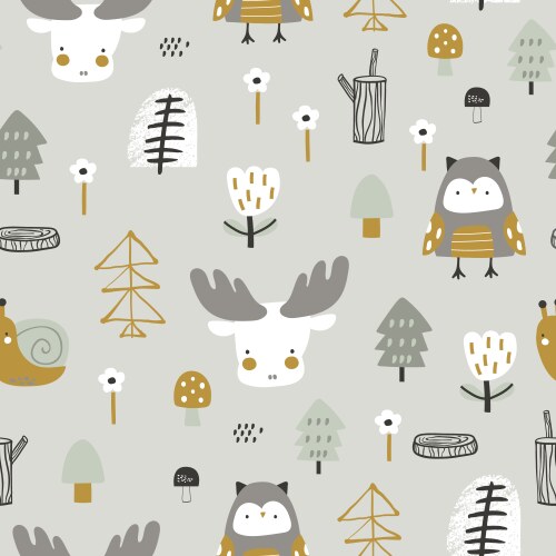 Seamless woodland pattern with cute animal faces Vector Image
