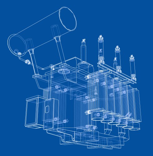 Power three-phase transformer isometric blueprints