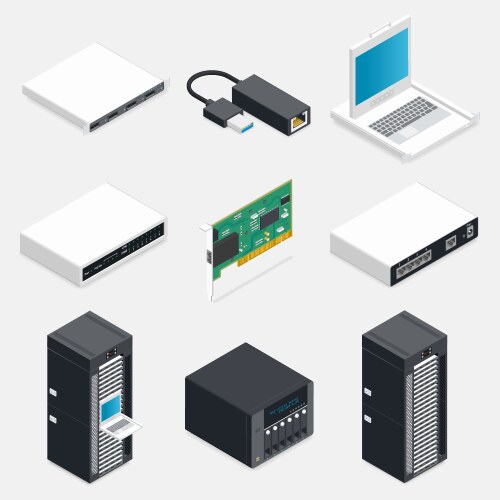 Computer parts isometric set isolated on white Vector Image