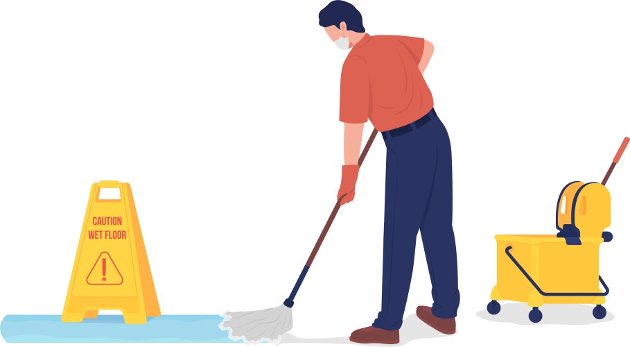 Single one line drawing young man mopping floor Vector Image