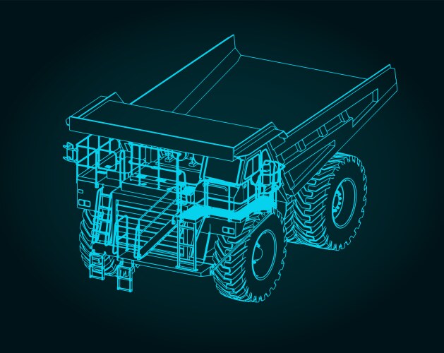 Blueprint of mining dumper side back and front Vector Image