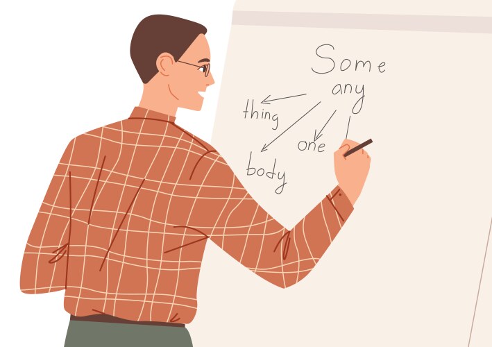 Studying english a teacher at whiteboard Vector Image