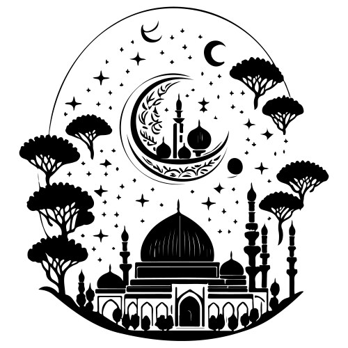 Ramadhan kareem moon mosque sketch hand draw Vector Image