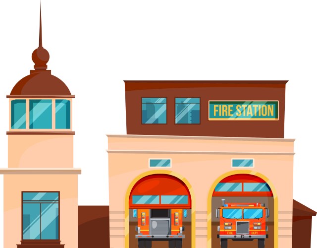 Building for fireman fire station facade Vector Image
