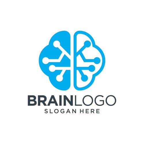 Mind technology blue brain logo Royalty Free Vector Image