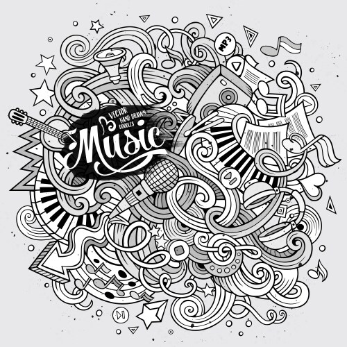 Music cartoon hand drawn doodle Royalty Free Vector Image