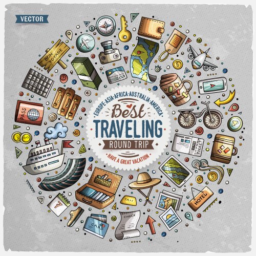 Round frame travel cartoon objects symbols Vector Image