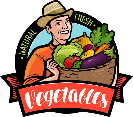 Happy farmer show his vegetables Royalty Free Vector Image