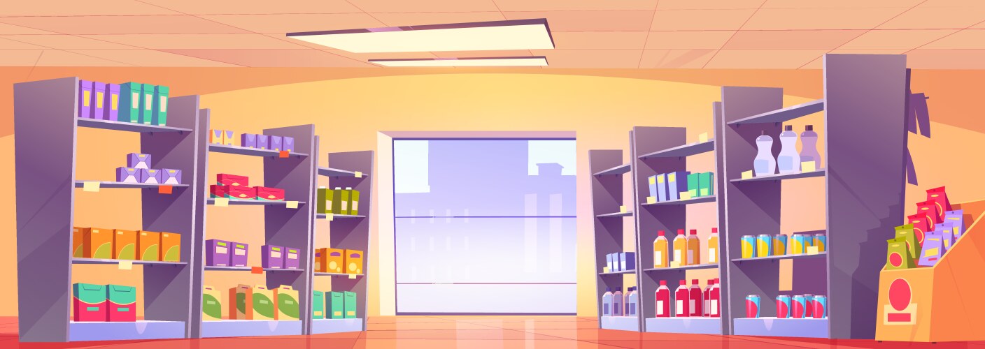 Empty supermarket wooden showcase Royalty Free Vector Image