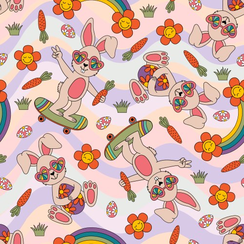 Seamless pattern with colorful easter bunnies Vector Image