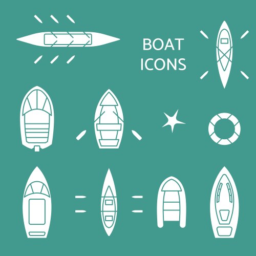 Cartoon color boats icons set top view Royalty Free Vector