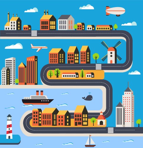 Urban landscape in flat design city life Vector Image