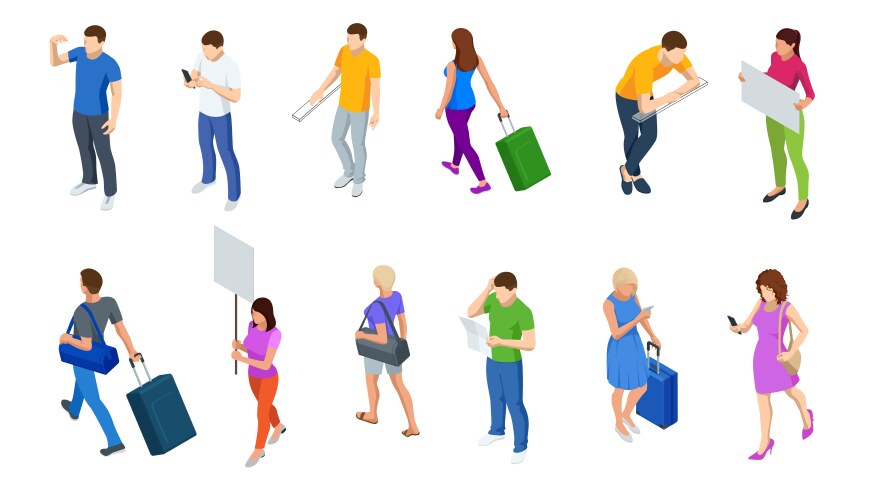 Different isomeric people icons set Royalty Free Vector
