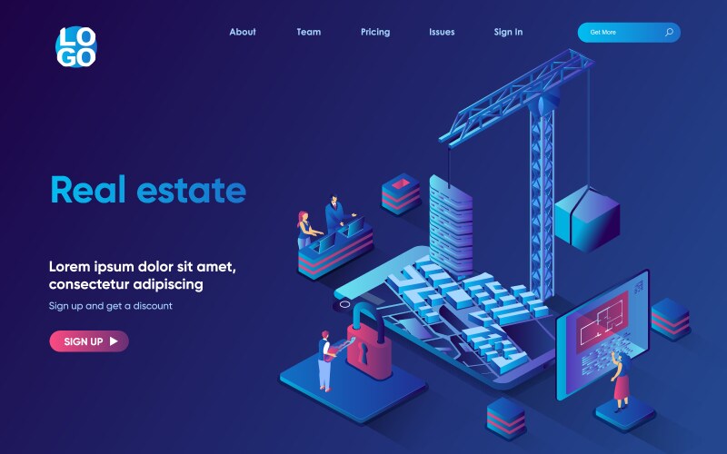 Real estate concept 3d isometric web scene Vector Image