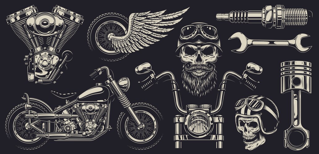 Monochrome custom motorcycle logotypes Royalty Free Vector