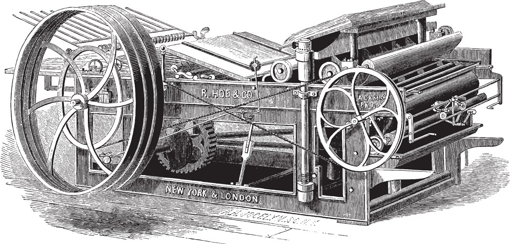 Vintage printing press sketch Royalty Free Vector Image