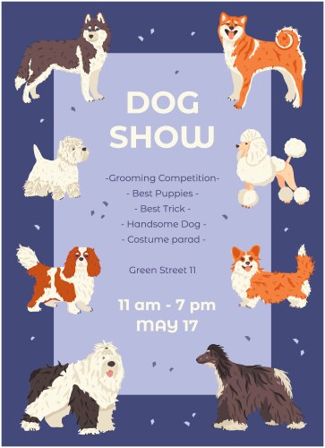 Dog show poster on purple background various Vector Image