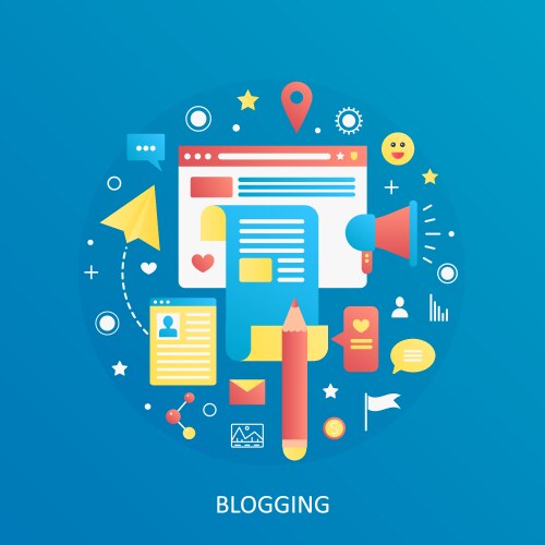 Blogging concept on yellow background laptop Vector Image