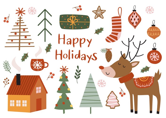 Set isolated cute christmas elements Royalty Free Vector