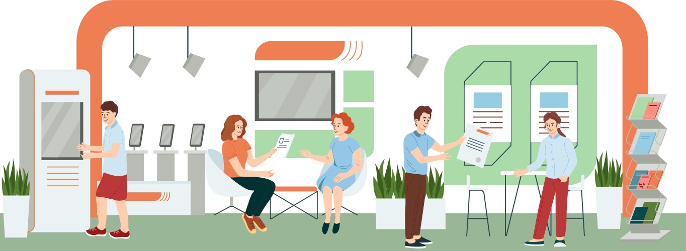 Vr exhibition visitor background Royalty Free Vector Image