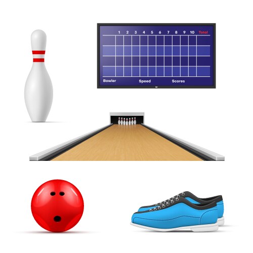 Realistic bowling elements challenge sport game Vector Image