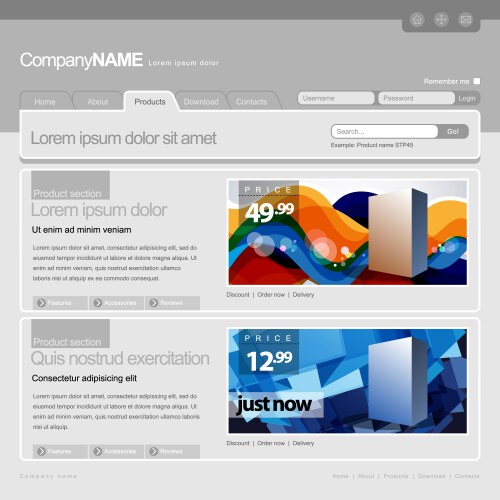Gray website template 960 grid Royalty Free Vector Image