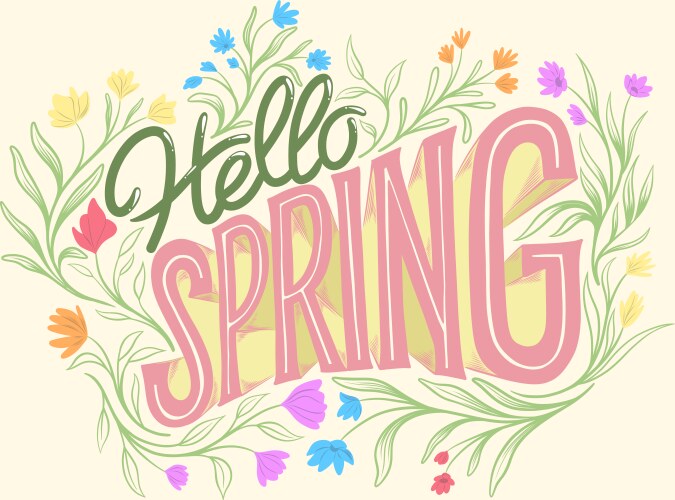 Hello spring lettering Royalty Free Vector Image