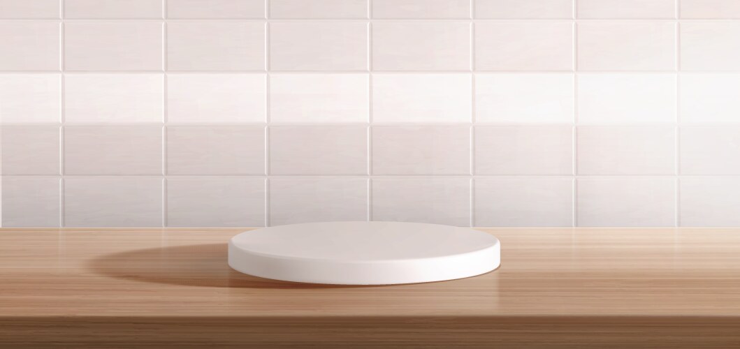 3d wood kitchen table podium for product display Vector Image